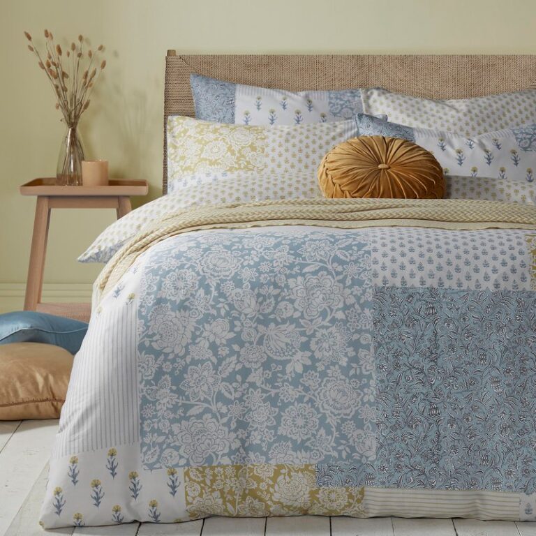 Laurissa Patchwork Duvet Cover Set - In Pale Seaspray Blue